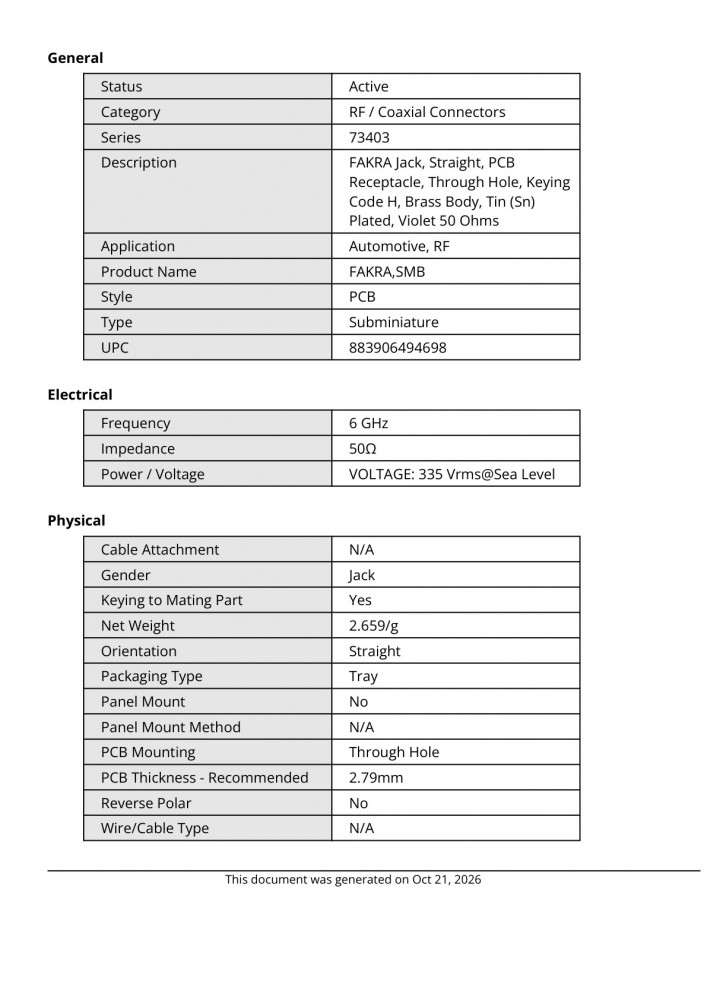 Technical document image 2 for MOLEX 734035077