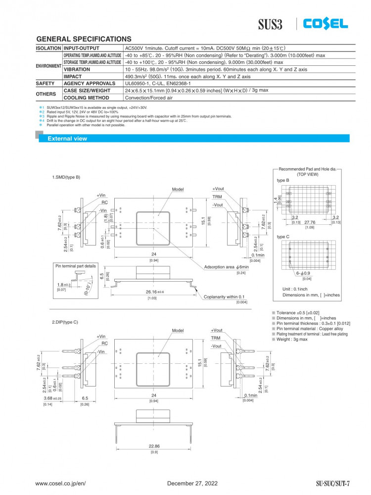 Cosel SUCS series datasheet page 7