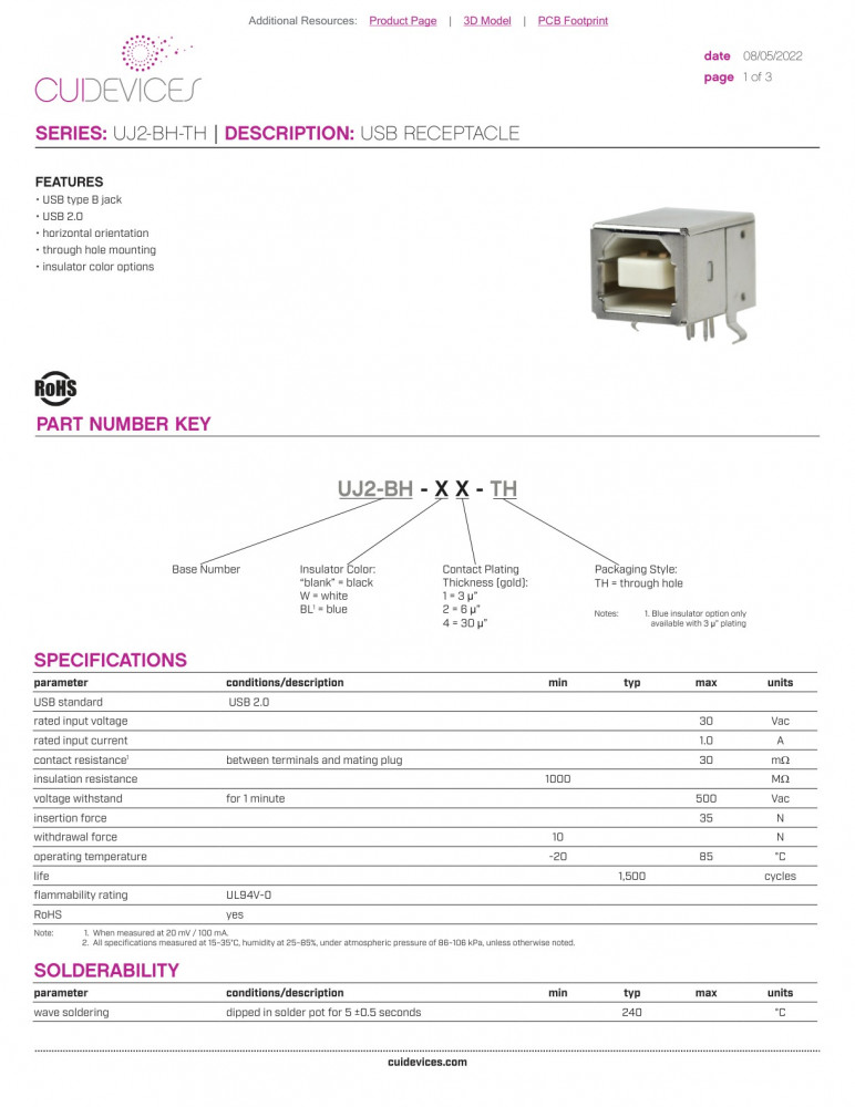 UJ2-BH-W1-TH datasheet page 1