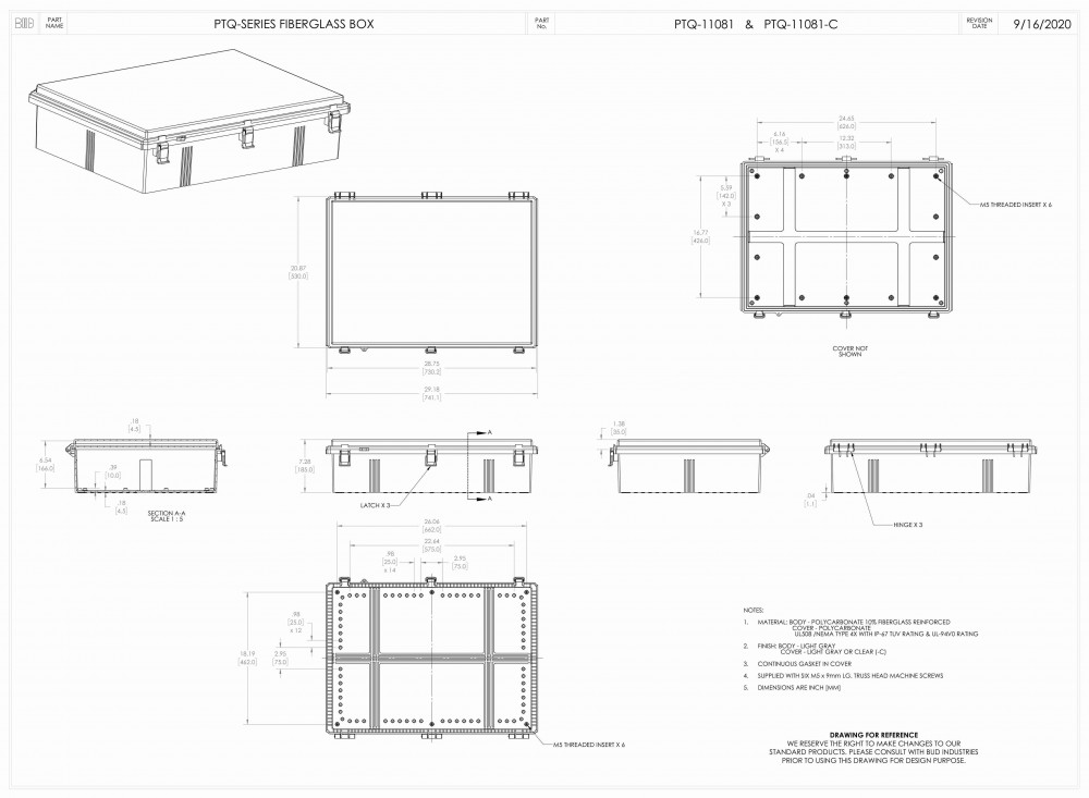 PTQ-11081 reference drawing; cover not shown in the supplied drawing notes