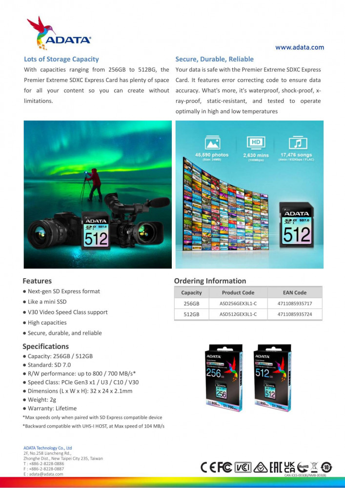 Premier Extreme SDXC SD 7.0 Express Card document page 2