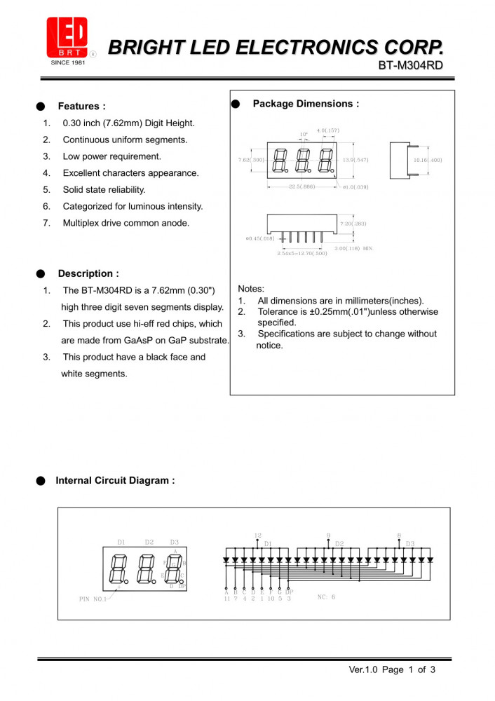 BT-M304RD datasheet page 1