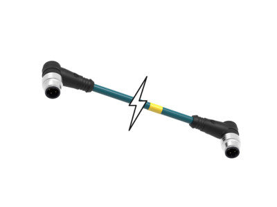 Micro-Change (M12) Double-Ended Cordset, 4 Poles, D-Coded, Male (90°) to Male (90°), 24 AWG, Teal TPU Cable, 3.0m (9.84') Length