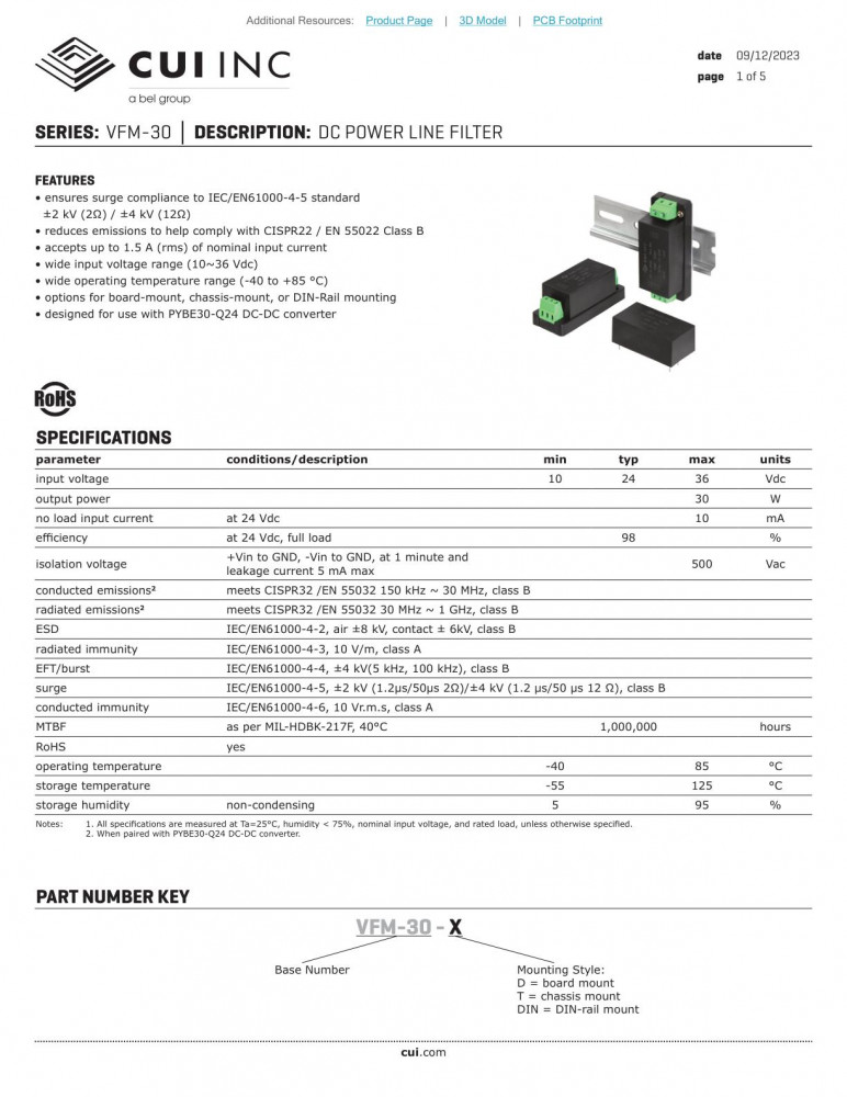 CUI VFM-30-DIN datasheet page 1