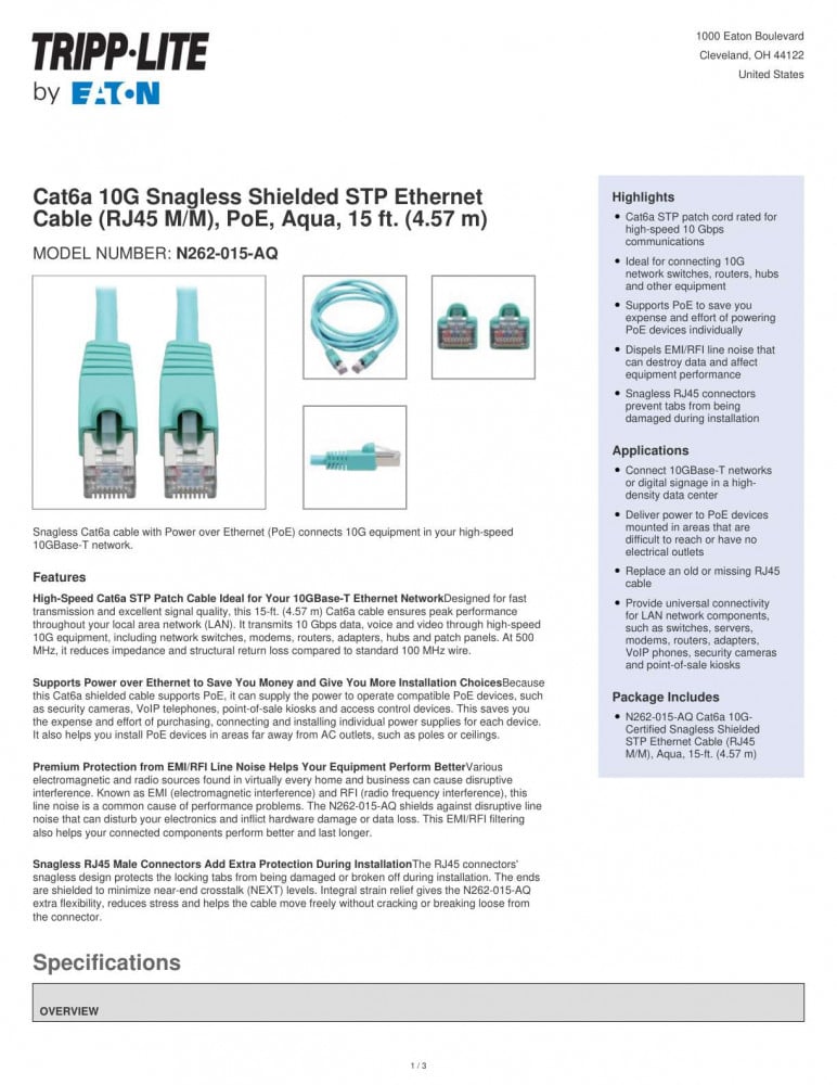 N262-015-AQ technical document page 1