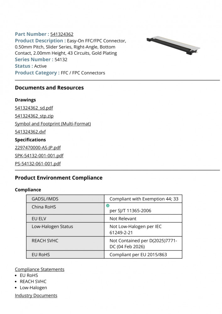 MOLEX 541324362 technical document preview, page 1