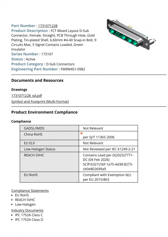 MOLEX 1731071228 technical drawing page 1