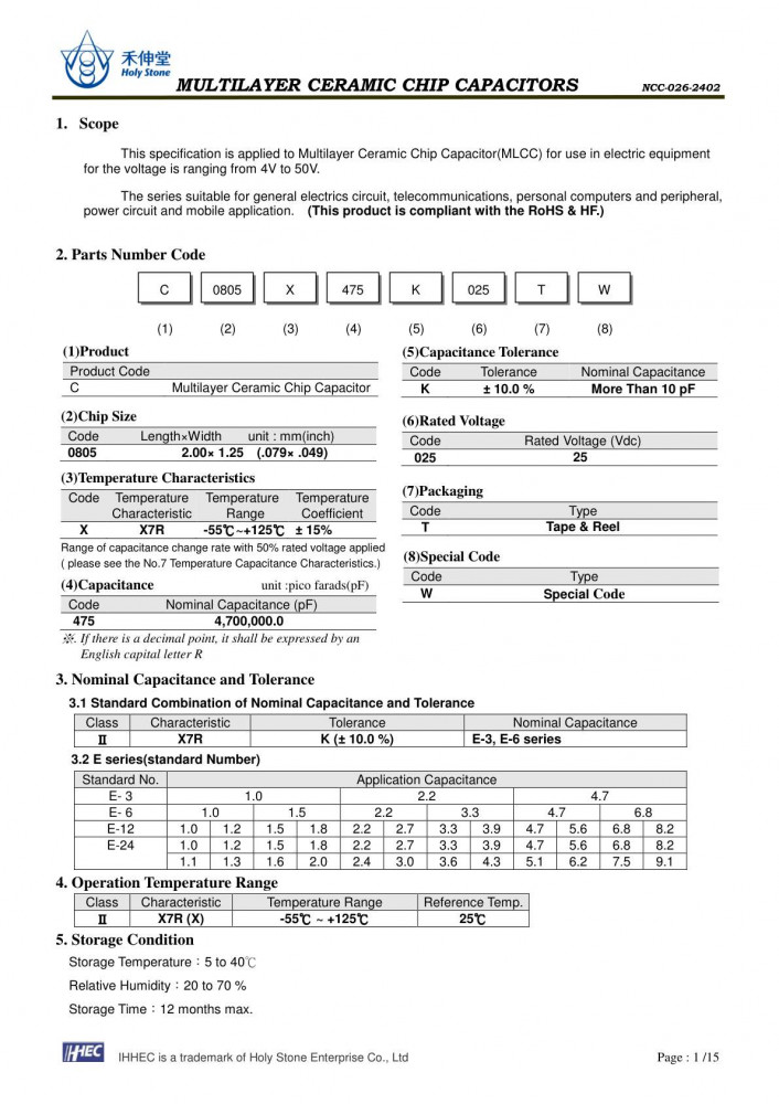 C0805X475K025TW datasheet page 1