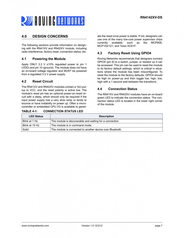 RN41XV and RN42XV datasheet page 7