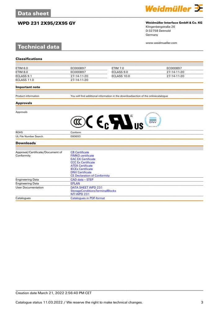 WPD 231 product documentation page 3