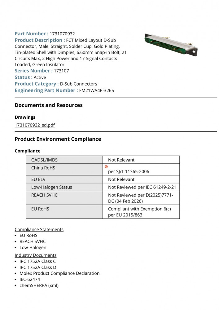 MOLEX 1731070932 drawing, page 1