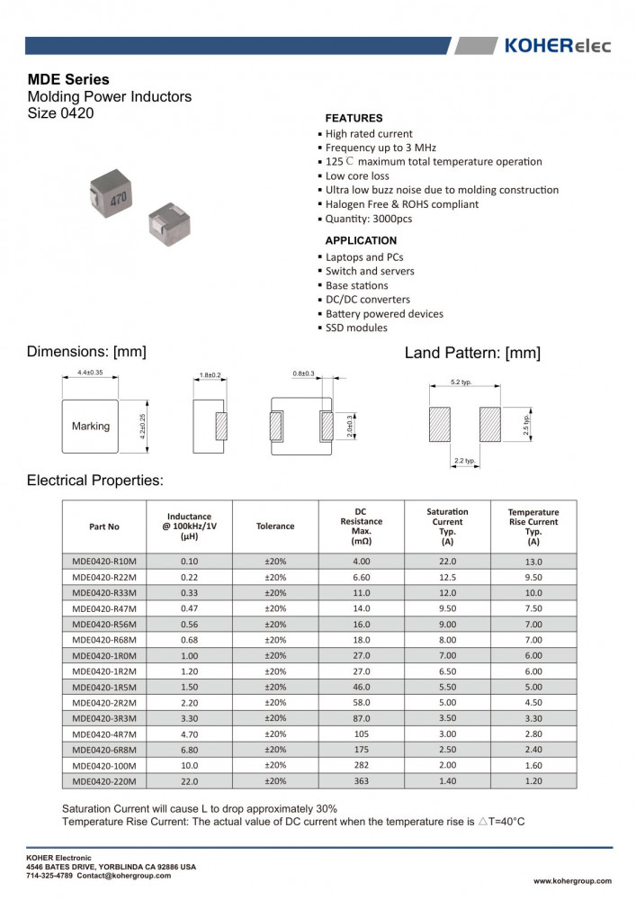 MDE0420 series technical document page 1