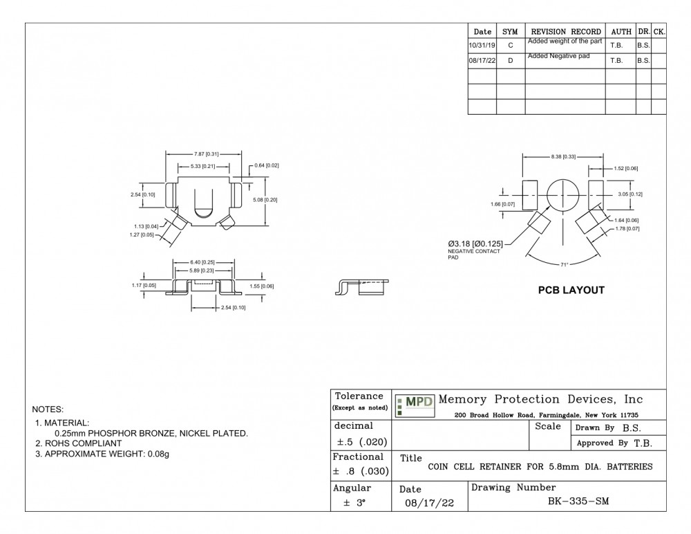 MPD BK-335-SM technical drawing