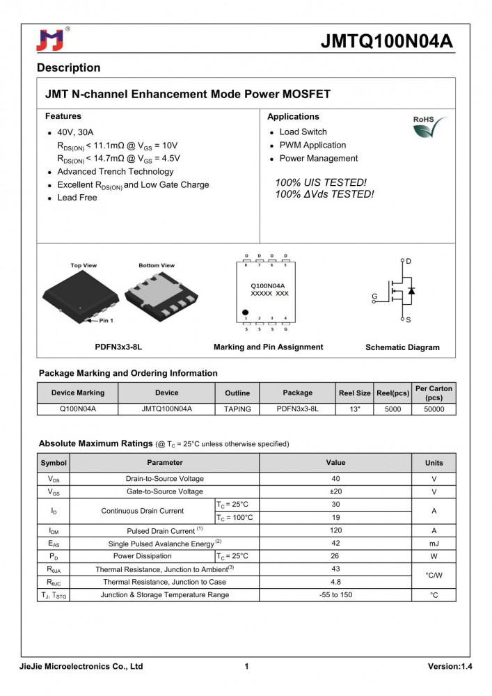 JMTQ100N04A datasheet page 1