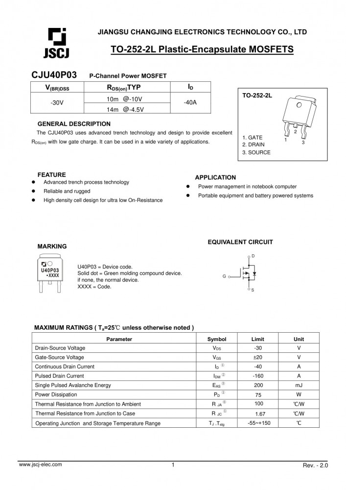 CJU40P03 datasheet page 1
