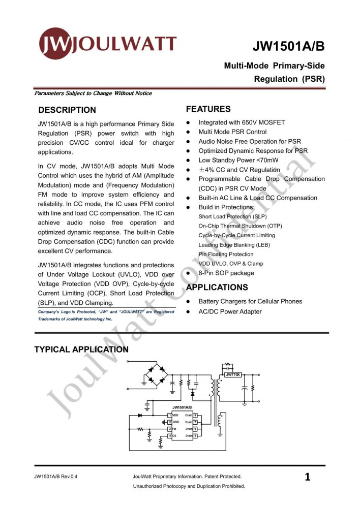 JW1501A datasheet page 1