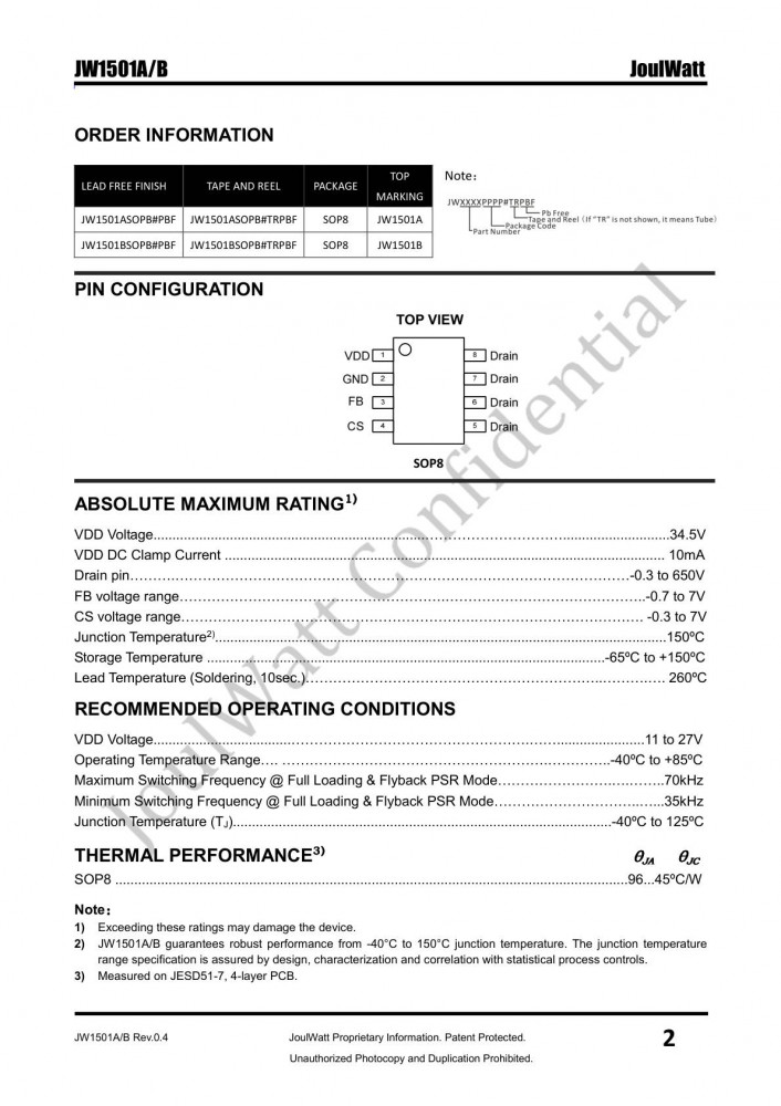 JW1501A datasheet page 2