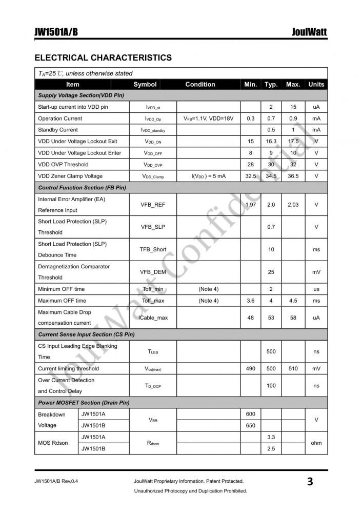 JW1501A datasheet page 3