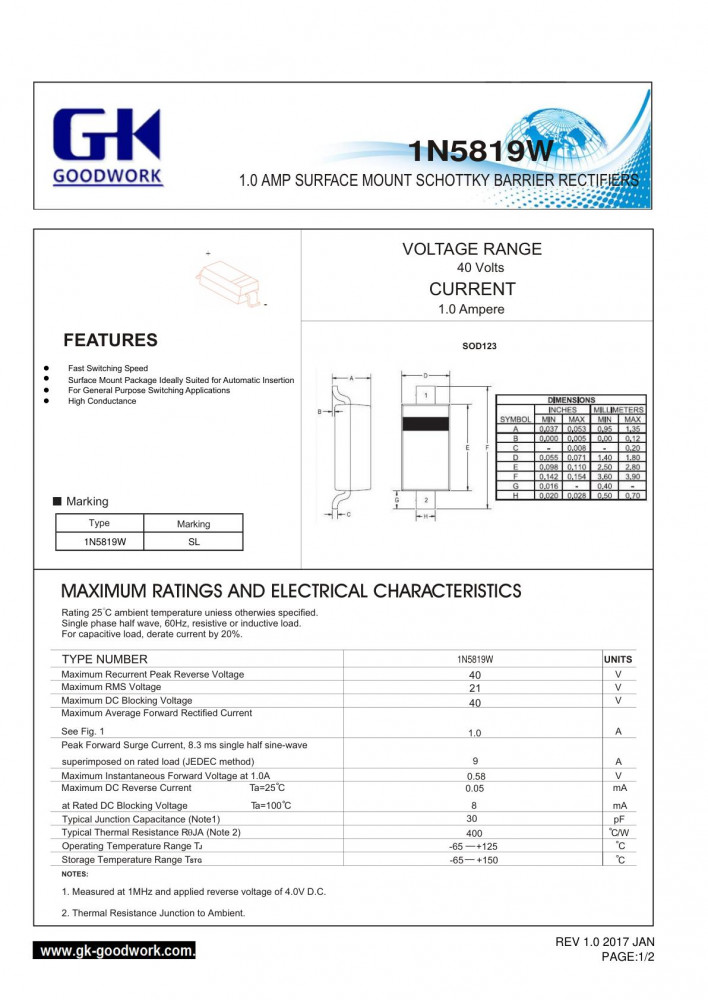 GOODWORK 1N5819W datasheet page 1