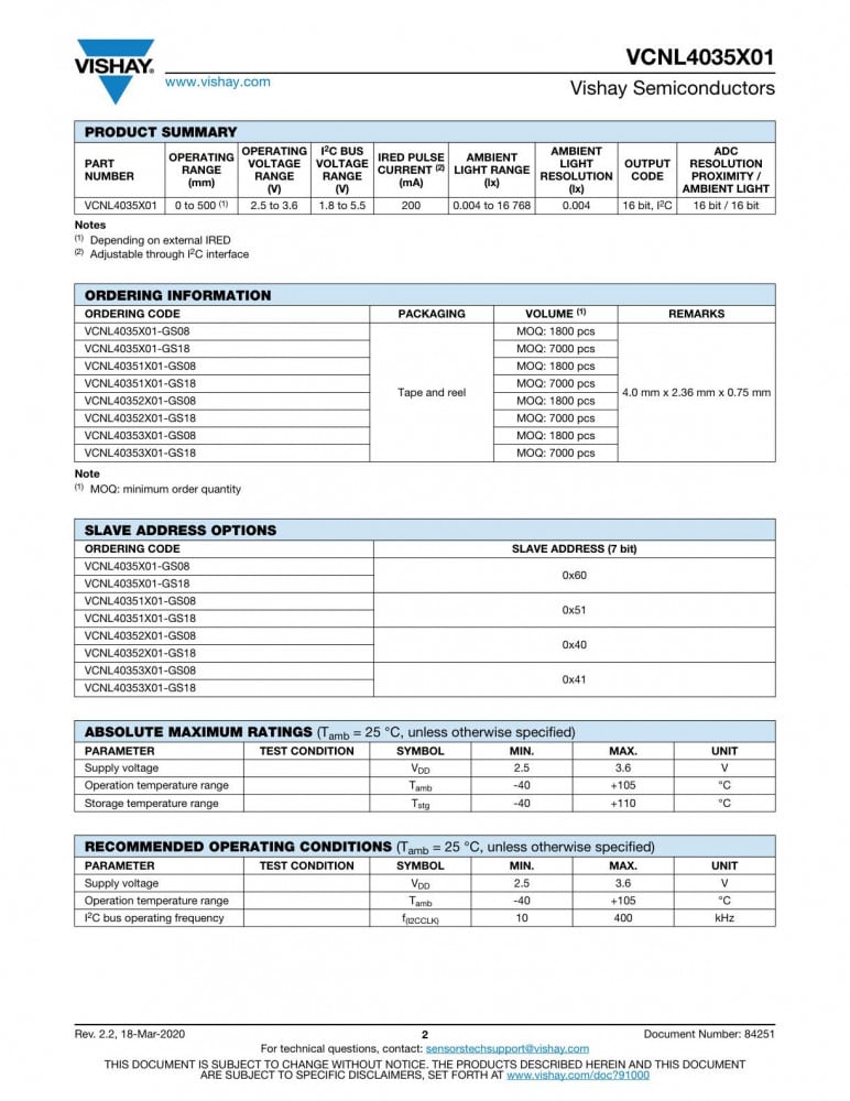 VCNL4035X01-GS18 datasheet page 2