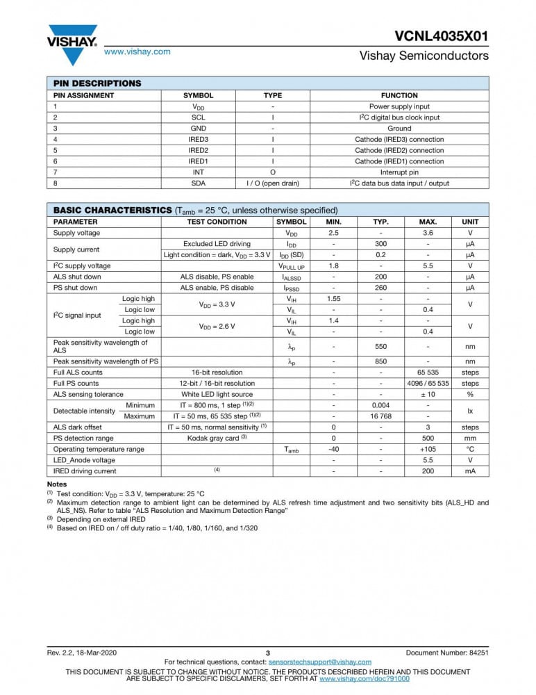 VCNL4035X01-GS18 datasheet page 3