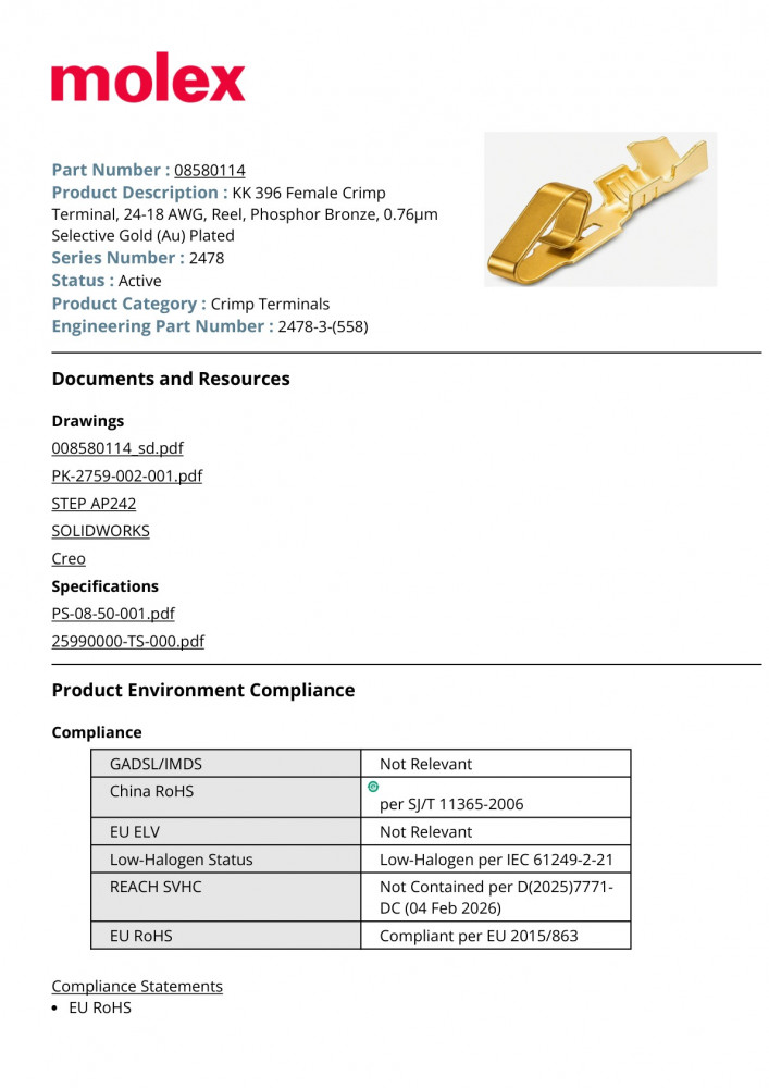 Molex KK 396 specification page 1