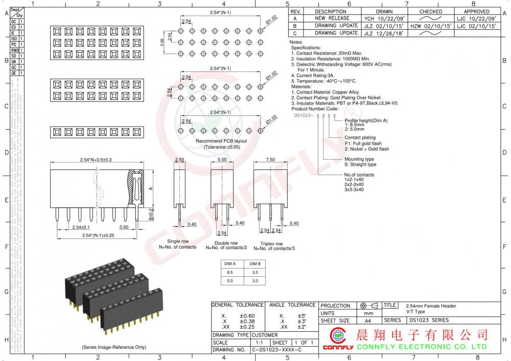 CONNFLY Elec DS1023-1x5SF11 technical drawing