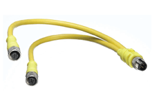 Ultra-Lock (M12) to Micro-Change (M12) In-Line Splitter, 4 Pole, 3-Female (Straight) to 4-Male (Straight), 1.0m Length, TPE Cable