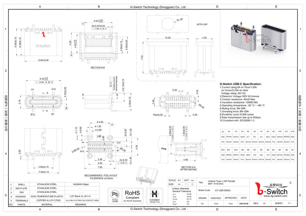 GT-USB-9052A technical drawing