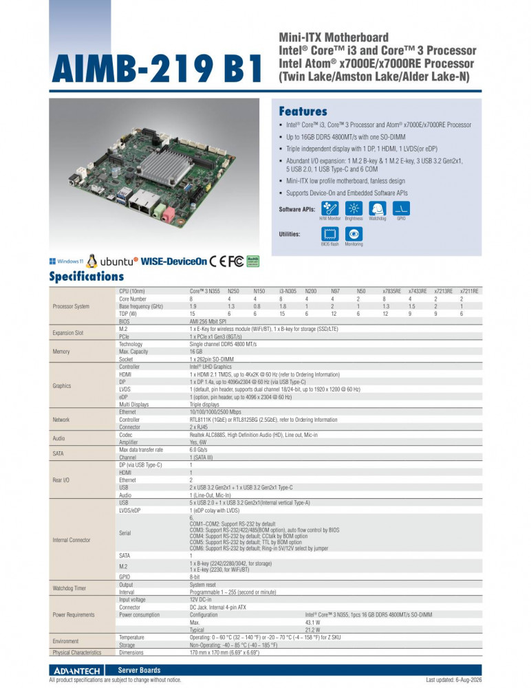 AIMB-219 B1 product document, page 1