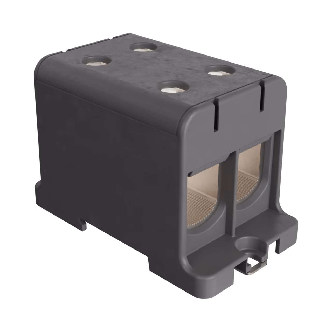 High Current Universal Clamp Tapping Terminal Block, 35.00mm DIN-rail or  Screw Mount, 285.0A / 600V, Grey Housing and Cover, 1 Circuit, 4 Terminations for sale