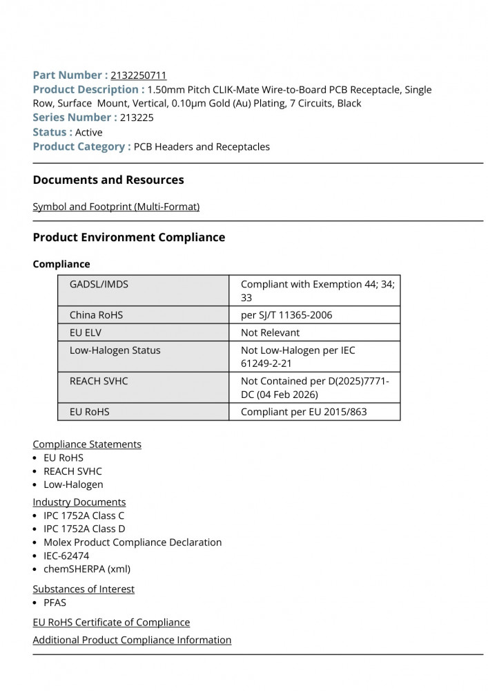 MOLEX 2132250711 technical document image, page 1