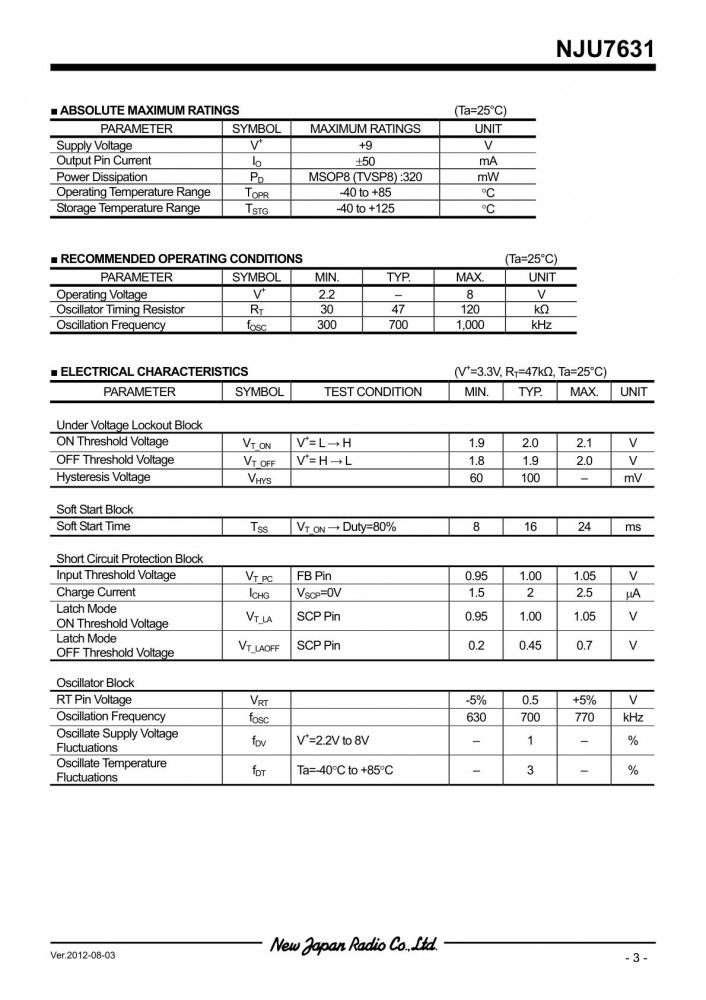 NJU7631 datasheet page 3