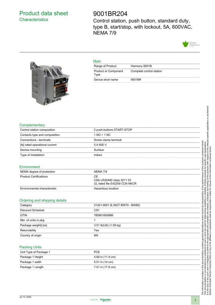9001BR204 technical document page 1