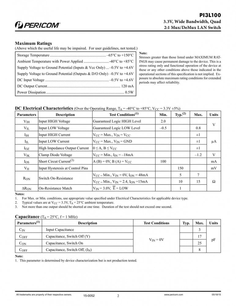 PI3L100QEX datasheet page 2