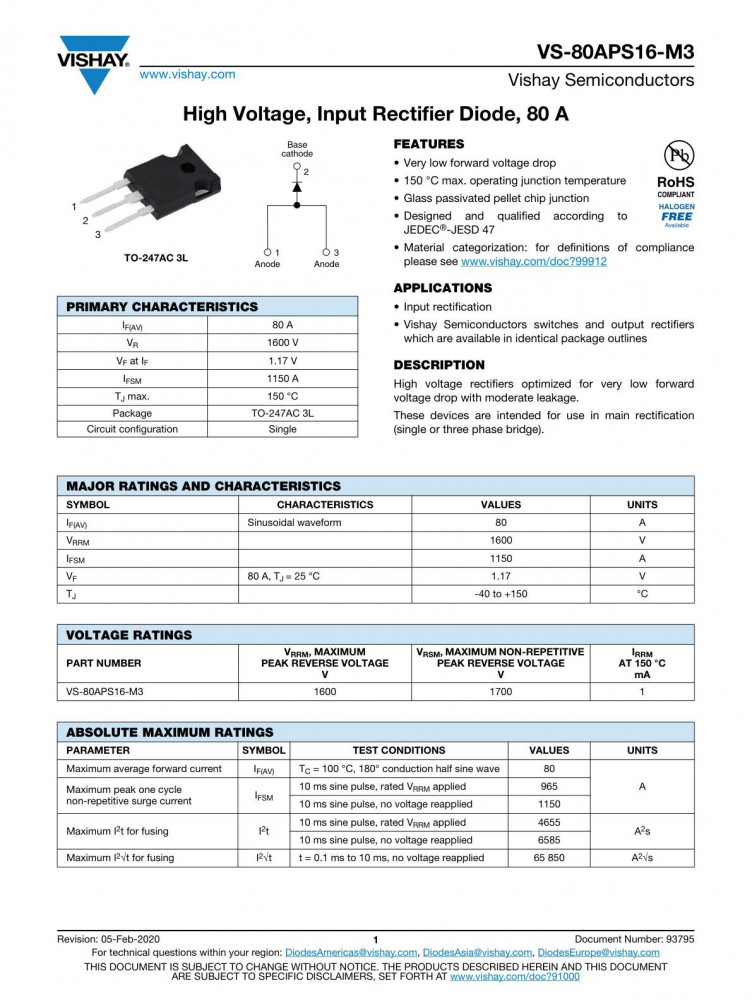 VS-80APS16-M3 datasheet page 1