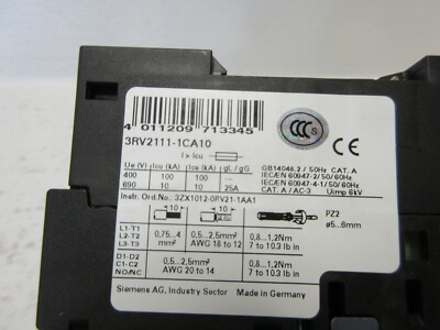 SIEMENS 3RV21111CA10 Motor Protective Circuit Breaker for sale