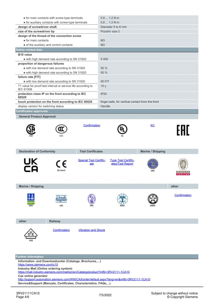 3RV21111CA10 datasheet page 4