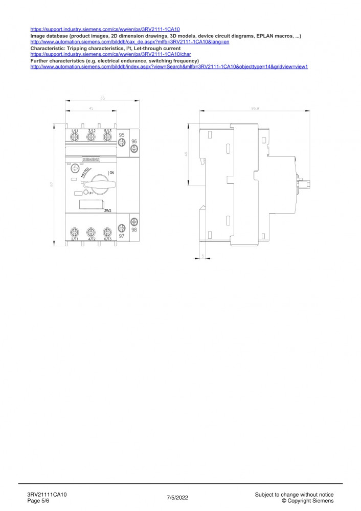 3RV21111CA10 datasheet page 5