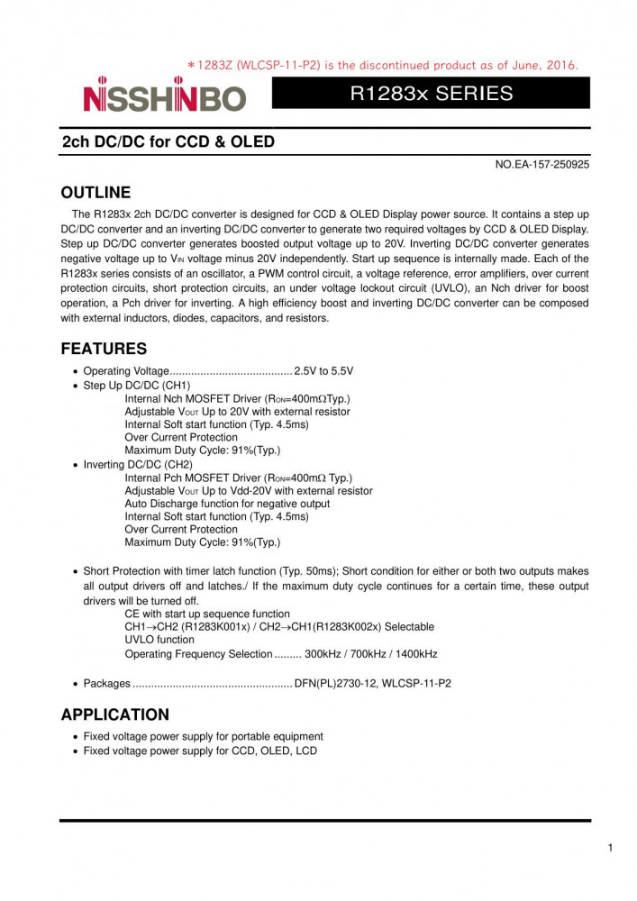 R1283x datasheet page 1