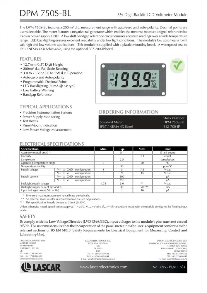 DPM 750S-BL datasheet page 1