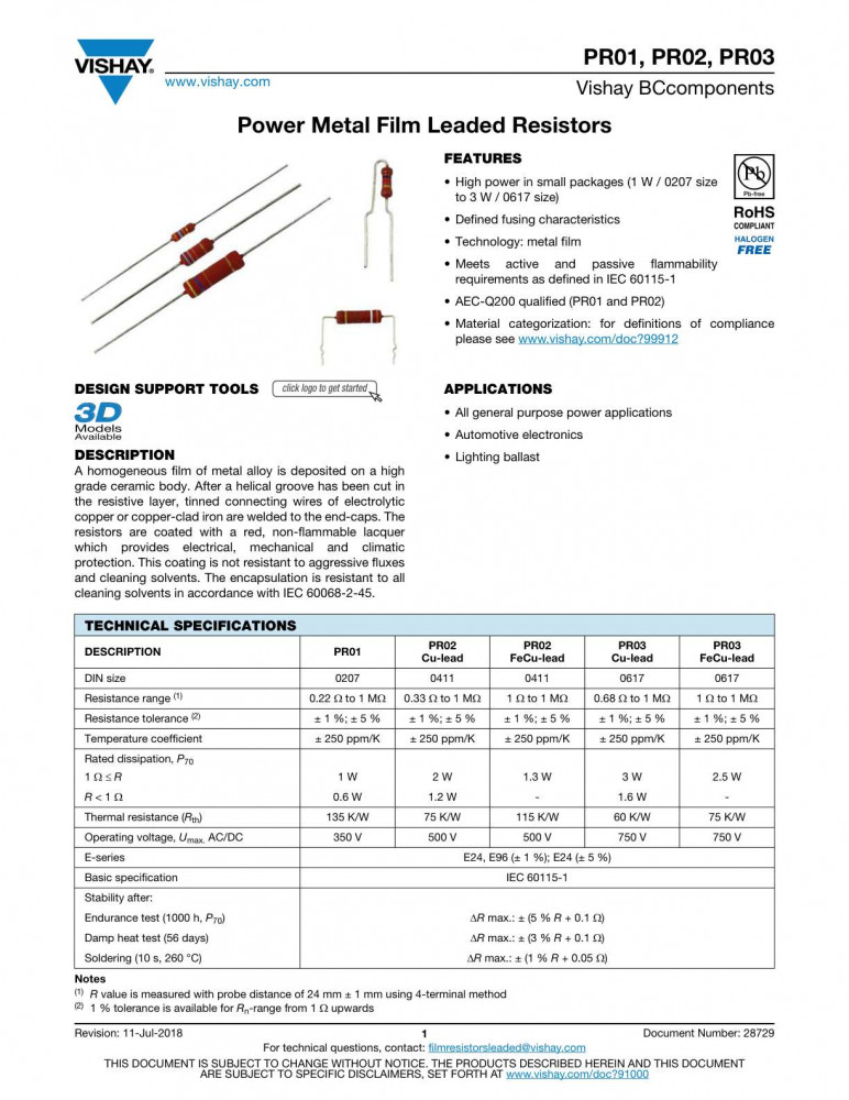 Vishay PR03 datasheet page 1