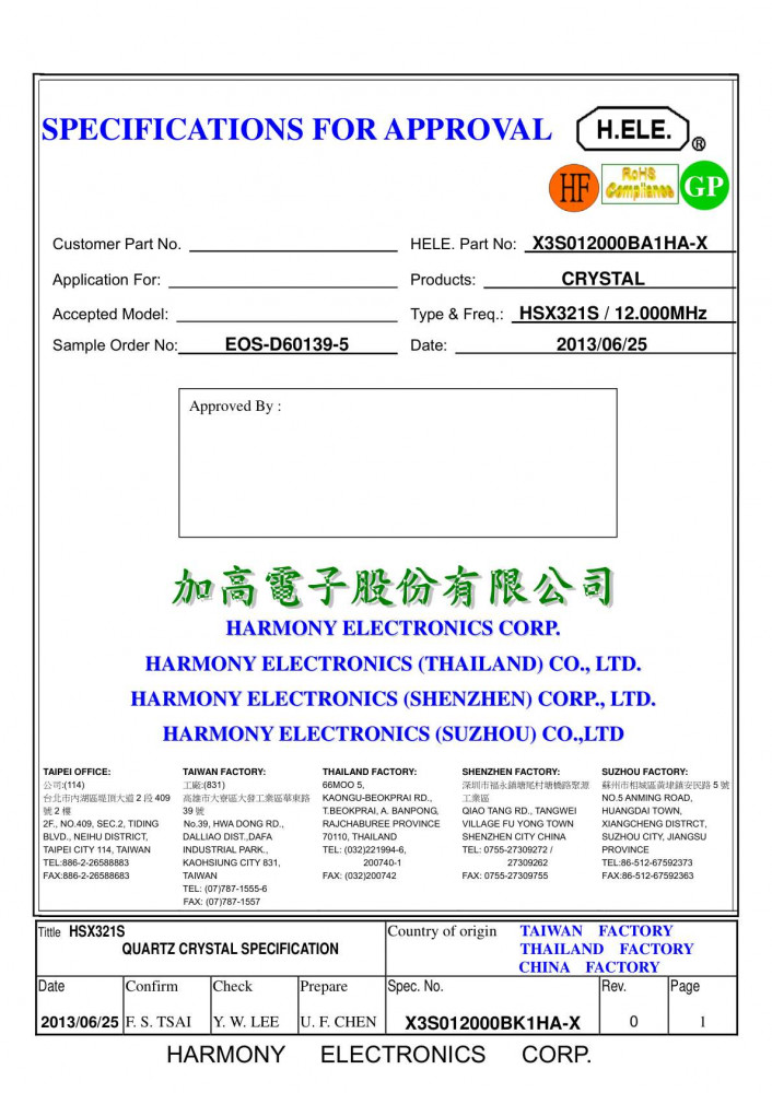 HELE X3S012000BA1HA-X specification page 1