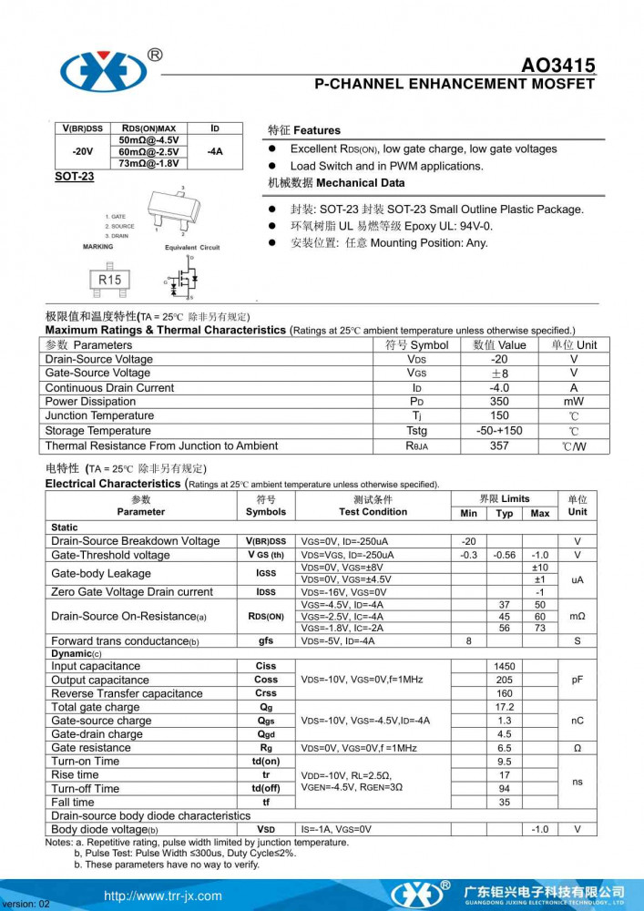 AO3415 datasheet page 1