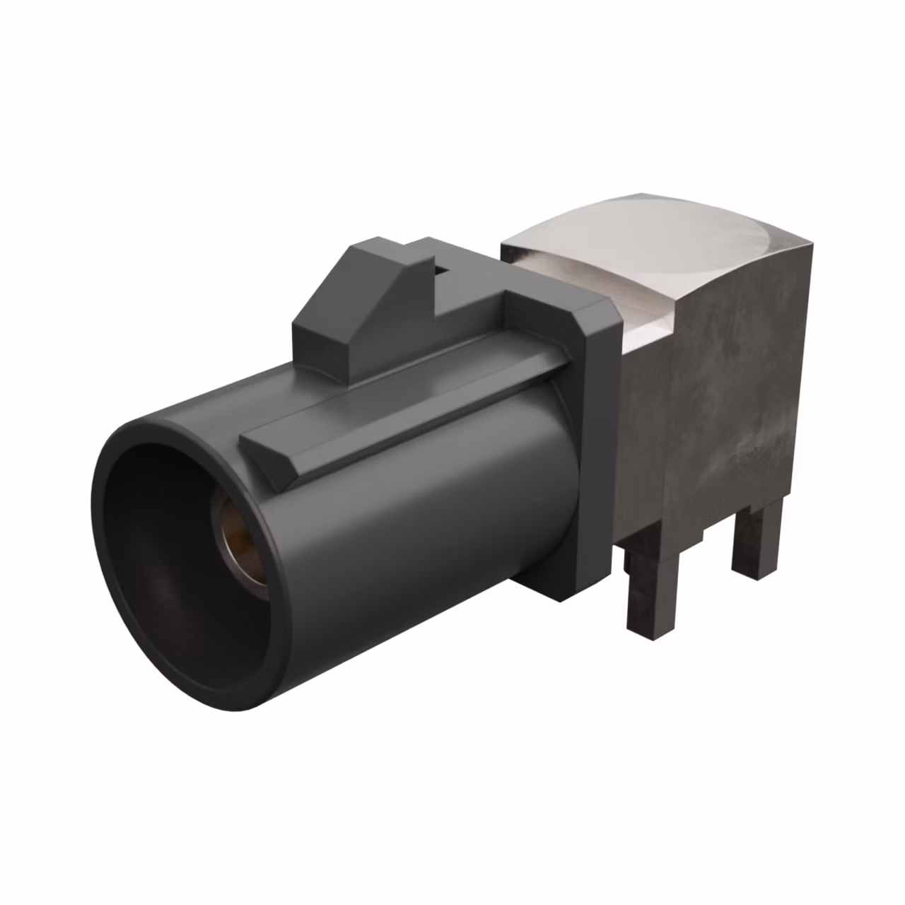 FAKRA Jack, Right-Angle, PCB Receptacle, Through Hole, Brass Body, Tin (Sn) Plated, Keying Code G, Gray, 50 Ohms for sale