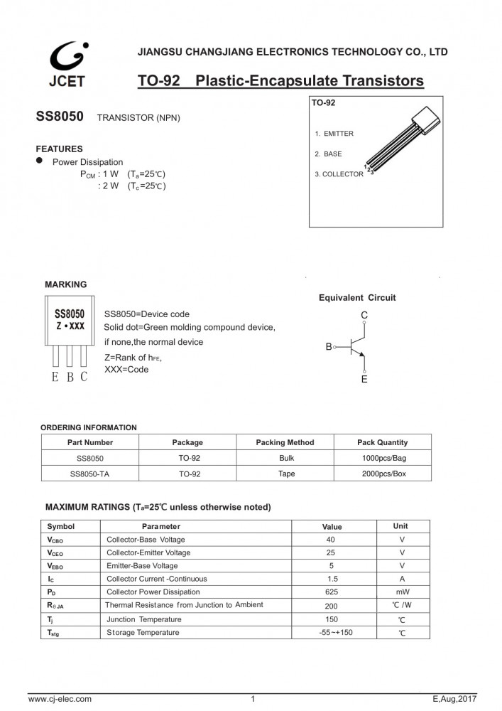SS8050 datasheet page 1