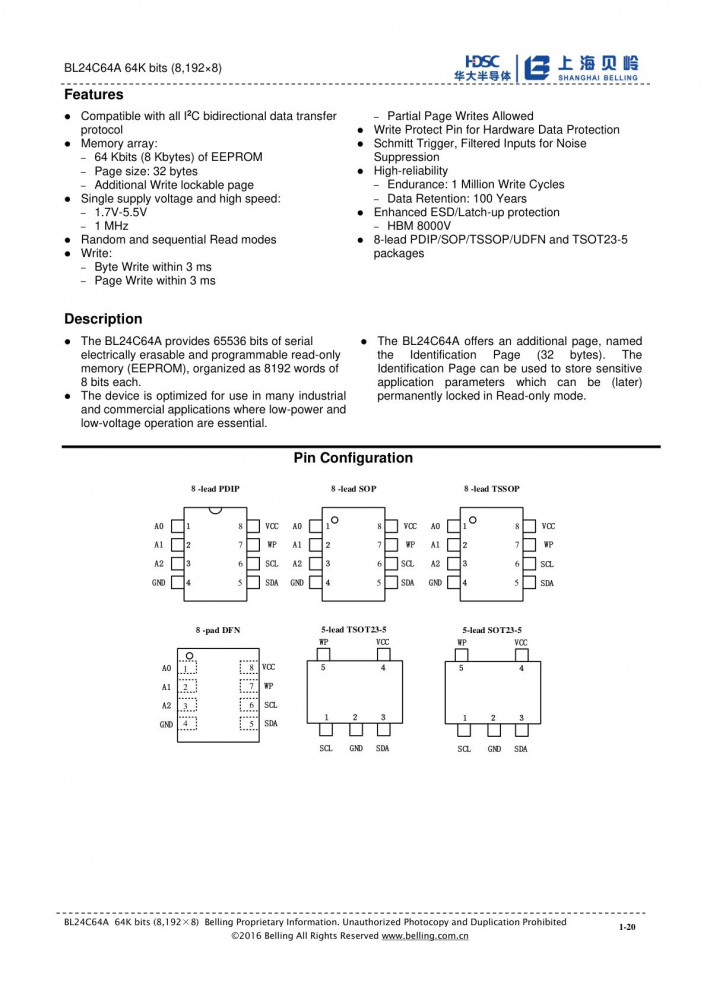 BL24C64A datasheet page 1