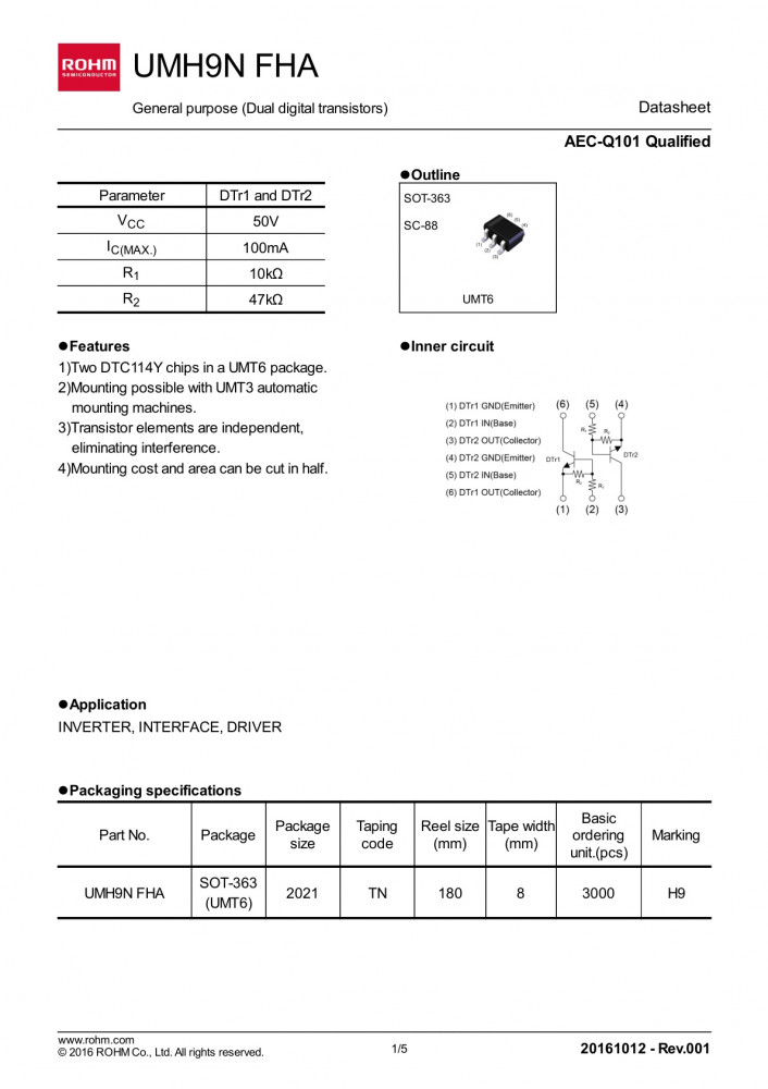 UMH9NFHATN technical document page 1