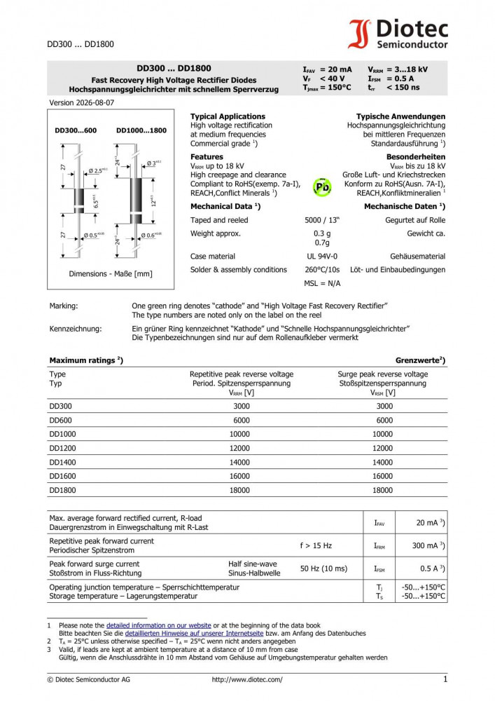 DIOTEC DD1800 technical document, page 1