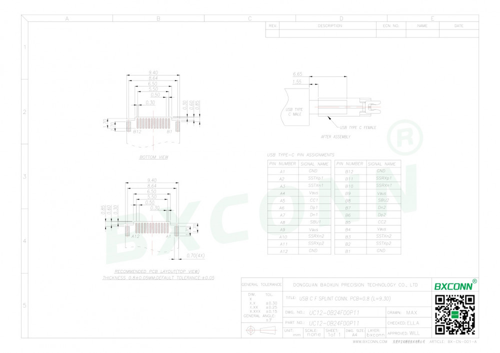 BXCONN UC12-0B24F00P11 technical drawing page 2